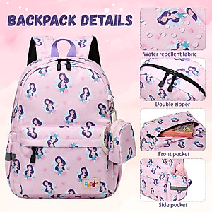 MIRLEWAIY Little Girls Backpack Kids Preschool Beautiful Ballet Dancer Kindergarten School Bag for Travel with Coin Pouch, Pink