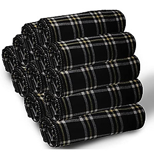 12 Pack of Bulk Soft Fleece Blankets 50 X 60, Light Weight, Cozy Warm Throw Blanket Sofa Travel Outdoor, Wholesale (50 X 60, 12 Pack Black Plaid)