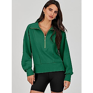 Caracilia Womens Cropped Sweatshirts Quarter Zip Pullover Half Zip Hoodies Long Sleeve Fleece 2023 Fall Casual Ribbed Knit Outfits Sweater Preppy Clothes C105A0-caolv-M Green