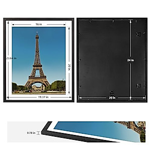 HOMESEVEN 20x24 Frame, 20x24 Picture Frame Matted to 16x20, Solid Wood Poster Frame-Horizontal and Vertical Wall Hanging for Home, Exhibition, Caffe(Black)