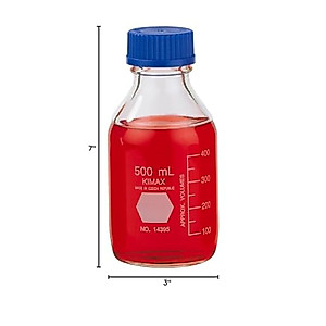 Kimble Chase DWK Kimble 500mL GL45 Round Media Bottle with Blue Cap, Graduations, 14395-500, Qty 1,500 mL