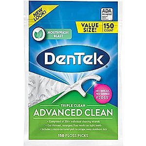 DenTek Triple Clean Floss Picks, Mouthwash Blast 150 ea (Pack of 2)