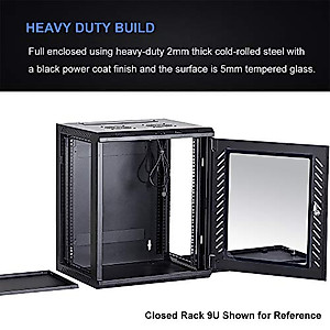 KENUCO [Fully Assembled] Deluxe IT Wall Mount Cabinet | Server Rack | Data Network Enclosure 19-Inch Server Network Rack with Locking Tempered Glass Door (Black 6U)