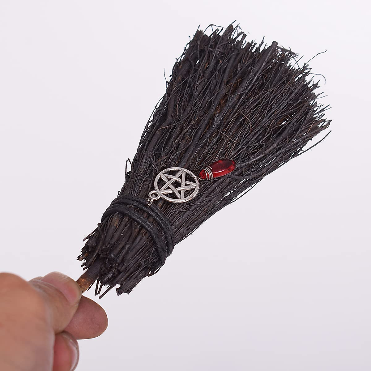 BLESSUME Witch Altar Broom Pentacle Mini Wizard Broom Pentagram/Celtic Knot Divination Ornament (Pentagram & Red Pendant)