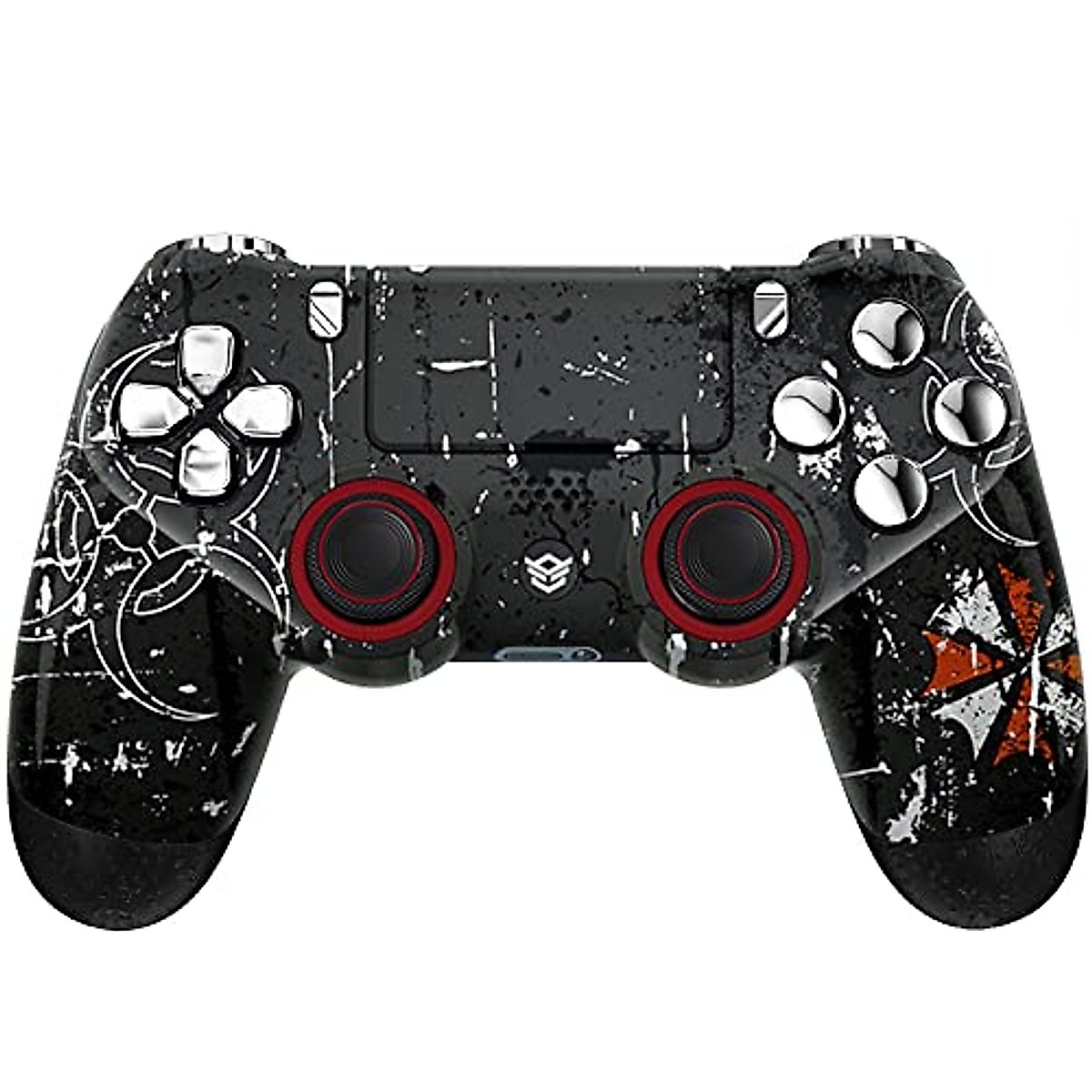 HEXGAMING NEW EDGE 4 Back Buttons & Interchangeable Thumbsticks & Hair Triggers Compatible with ps4 Modded Controller with Paddles - Biohazard Alert