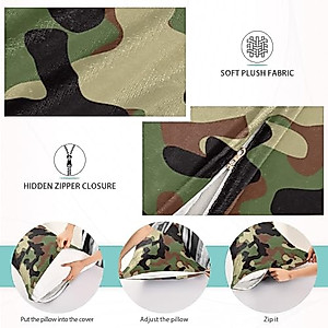 ALAZA Green Camo Woodland Camouflage Plush Pillow Cases Standard Size Pillow Cover Soft & Warm Zippered Bed Pillowcase, 20 x 26 inch