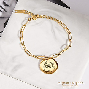 MignonandMignon Personalized Pet Portrait Engraved Bracelet Dog Memorial Jewelry Paperclip Chain Custom Birthday Idea for Animal LoverMultiple Disc Charm Mother's Day Gift -P-LCBR-AP