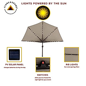 FLAME&SHADE 9 ft Half Round Solar Powered Outdoor Market Patio Table Umbrella for Wall Balcony with LED Lights and Tilt, Taupe