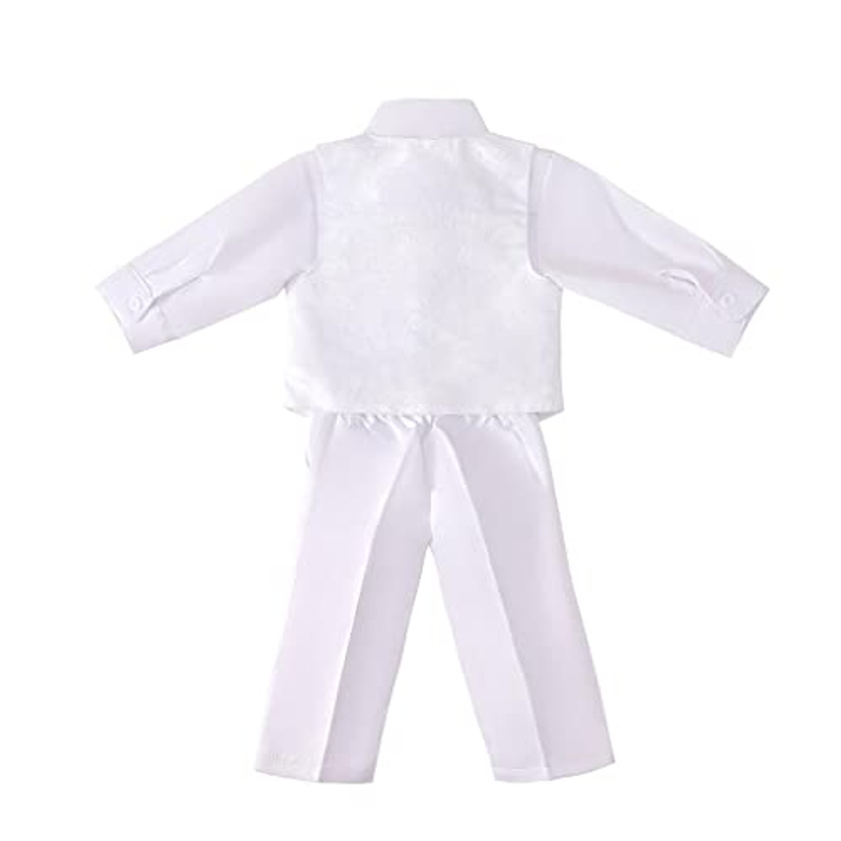 Dressy Daisy Infant Baby Boy Christening Clothing Baptism Outfit All White Suit Set with Bonnet Size 9-12 Months, Long Sleeve