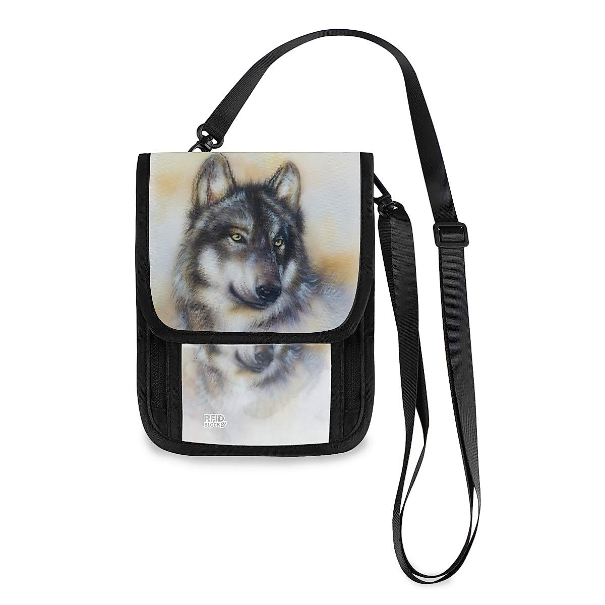 ALAZA Wolf Print Wild Animal Painting Small Crossbody Wallet Purse Cell Phone Bag Rfid Passport Holder with Credit Card Slots