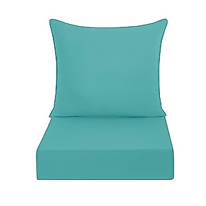 downluxe Outdoor Deep Seat Cushions Set, Waterproof Memory Foam Patio Furniture Cushions with Zipper for Outdoor Chair Sofa, 24" x 24", Teal, 2 Piece Set