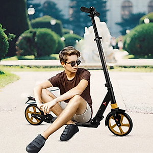 Kick Scooter for Kids Ages 8-12, Folding Scooter for Teens/Adults with 4 Adjustment Levels, Big 8" Wheels Scooters with Anti-Shock Suspension and Carry Strap, Adult Scooter up to 220lbs