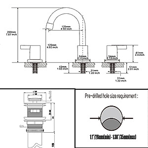 Phiestina 2 Handle 3 Hole 8 Inch Widespread Bathroom Faucet with Metal Pop-Up Drain, Brushed Nickel, WF015-1-BN
