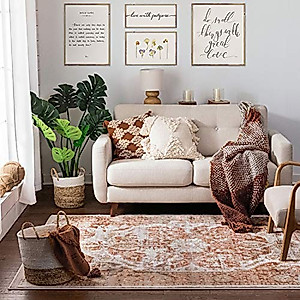 Well Woven Millie Tribal Copper Rust Medallion Area Rug 5x7 (5'3" x 7'3") Modern Distressed Oriental Plush Super Soft Carpet