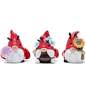 Hodao Ladybug Gnomes 3PCS Ladybug Kitchen Tiered Tray Decor Ladybird Gnomes Resin Swedish Tomte Scandinavian Figurine Spring Summer Decorations Indoor Home Decor