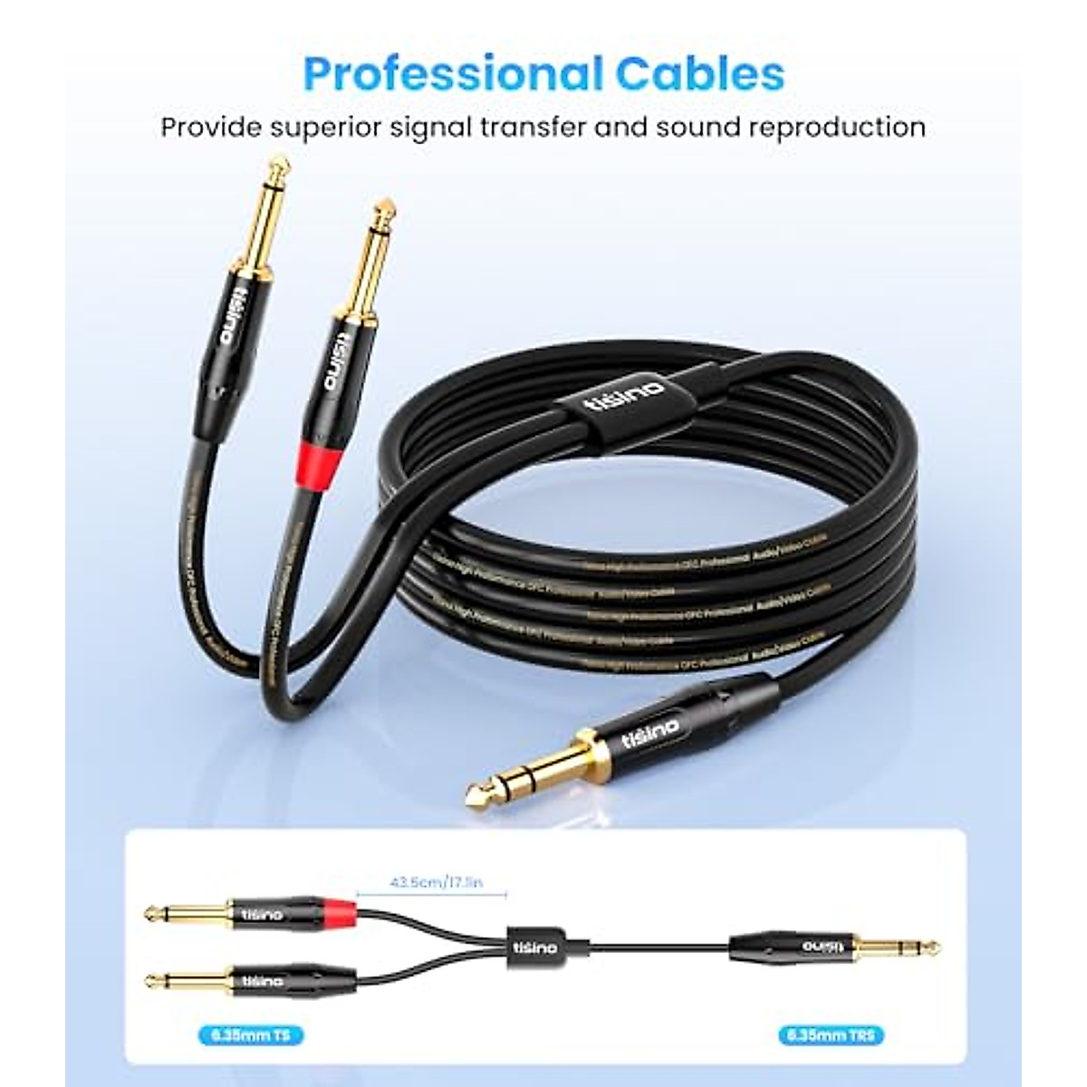 tisino 1/4 inch TRS Stereo to Dual 1/4 inch TS Mono Insert Cable Y-Splitter Stereo Breakout Cable Patch Cord - 6.6 feet