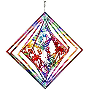 Dawhud Direct Rainbow Butterfly Kinetic Wind Spinners for Yard and Garden Wind Spinner Outdoor Metal Large Hanging Rainbow Decor Magic 3D Garden Art Wind Sculpture Spinners Kinetic Art Lawn Ornaments