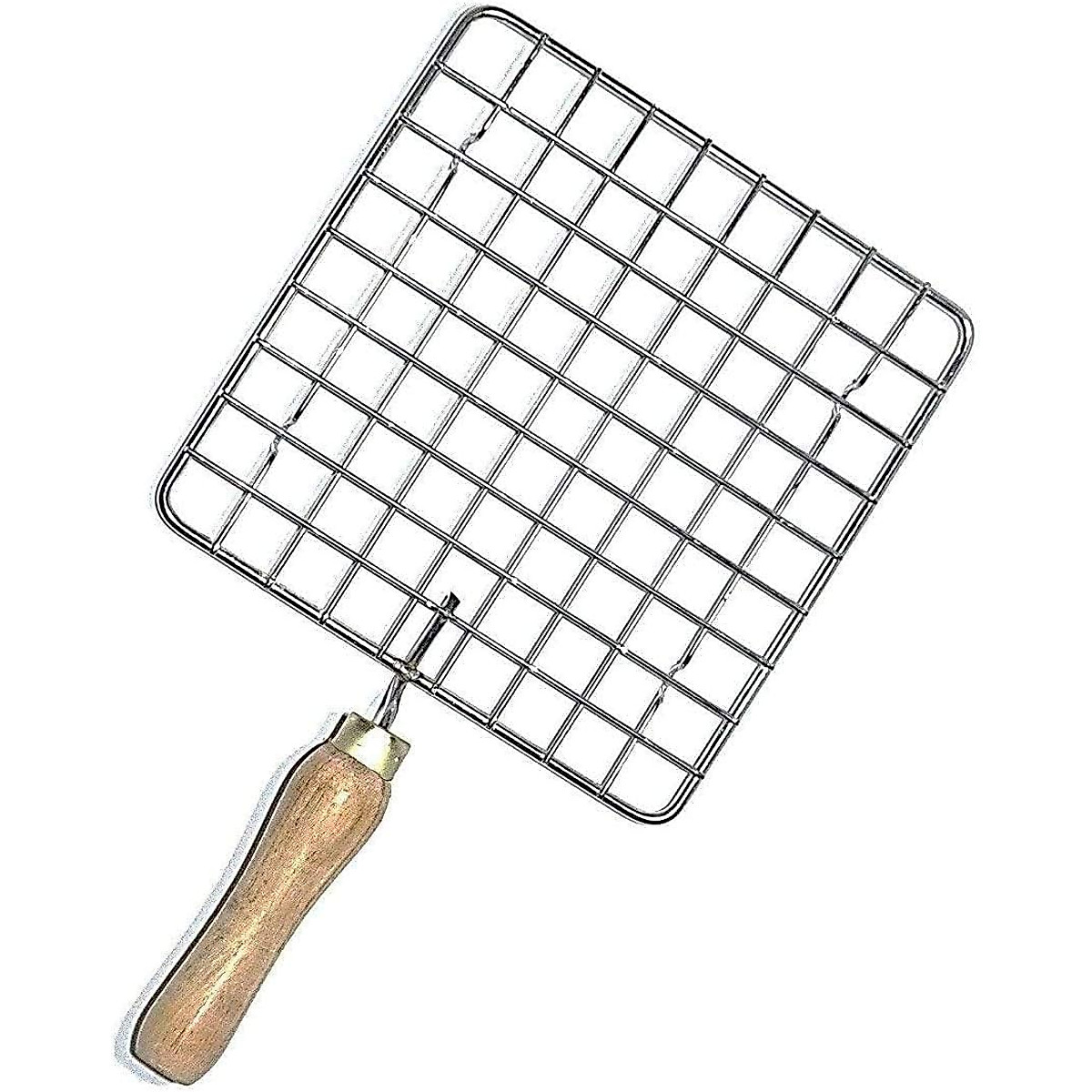 Flfwlass Stainless Steel Roasting Net with Wooden Handel, Roasting Jali, Wire Roaster, Papad Jali - 1 Pcs (Silver-Rectangular), Size-8 Inch
