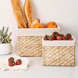 Decocoon Wicker Baskets 3 Pack, Rectangular Basket, Rattan Storage Basket, Wicker Basket with Handle, Wicker Storage Basket, Pantry Baskets Storage, Woven Baskets for Storage, Seagrass Storage Baskets
