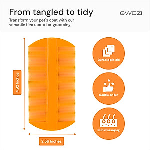 Flea Comb for Cats & Dogs - Double Sided Dandruff Comb - Fine Tooth Comb - Plastic Dog/Cat Flea Comb for Grooming - Flea Brush for Dogs and Cats, Puppy, Kitten