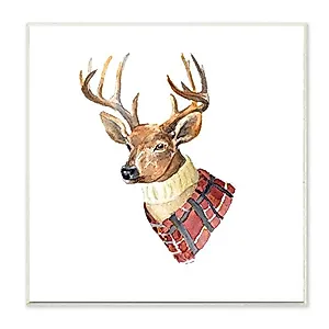 Stupell Industries Funny Coat Fashion Deer Animal Watercolor Painting Wall Plaque, 12 x 12, Multi-Color