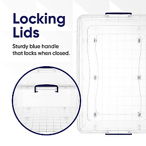 Superio 85 Qt Storage Container with Wheels, Stackable Large Storage Containers with Lid, Durable Latches, Opaque Clear (65)
