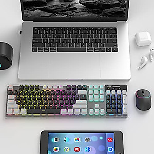 Wireless Gaming Keyboard and Mouse Combo, MageGee V550 2.4G Rechargeable RGB Backlit Keyboard with Clear Shell, Full Size Waterproof Keyboard & LED Mice for PC/Laptop - Gray & Black
