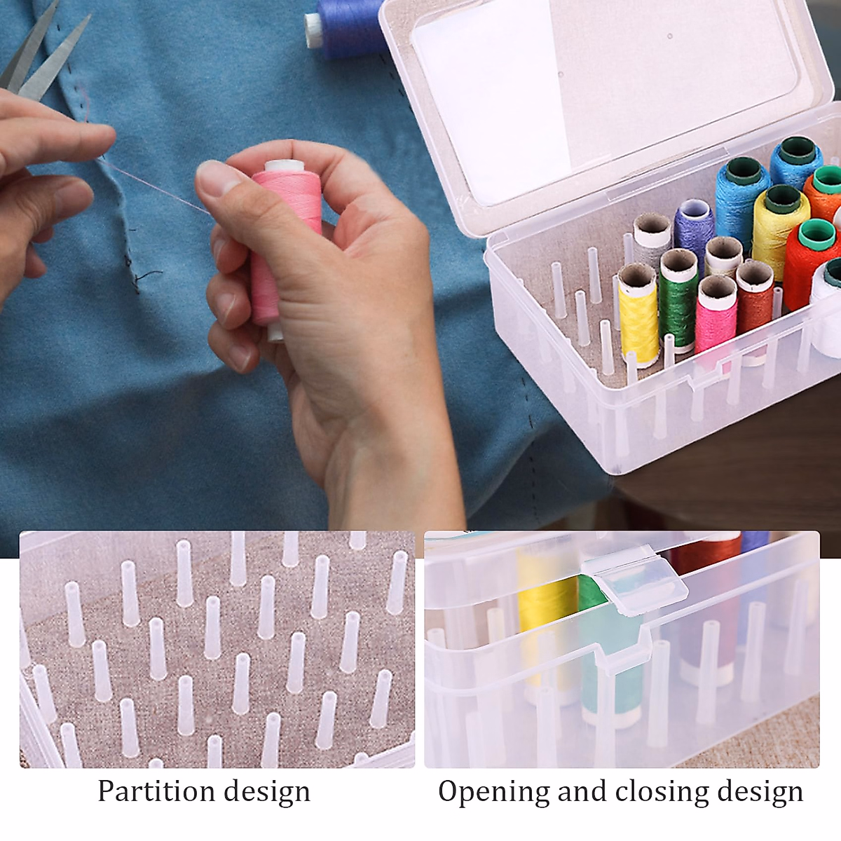 STIVEMIAO Sewing Thread Storage Holds 42 Spool 2PCS Thread Holder Empty Visible Cotton Reel Storage Sewing Box for Sewing Embroidery Spools Transparent Sewing Thread Storage Box