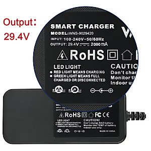 29.4V 2A Battery Charger 3 Plugs Universal Replacement with 5.5mm 1-Prong DC Plug and 8mm & 12mm 3-Prong Connectors