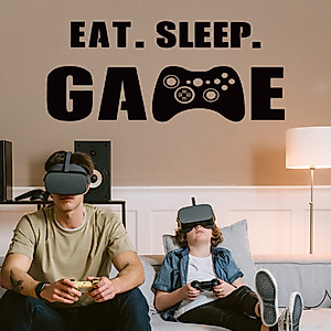 Eat Sleep Game Wall Decal Glow at Night Gamer Boy Wall Stickers Video Game Wall Decor Gaming Controller Wall Decals for Boys Room Kids Bedroom Home Playroom Decor (Lovely Style,23.6 x 10 Inch)