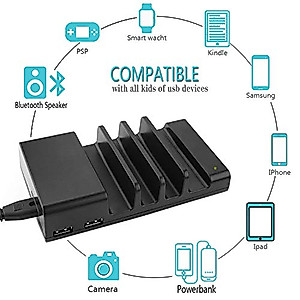 Charging Station,Thopeb 4 Port USB Charging Station Included 4 Short Mixed Cables - Compatible Ipad,iPhone,Samsung,Smartphone - Desktop Cell Phone Charge Stand & Multiple USB Charger Docking Organizer