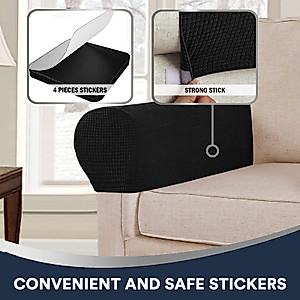 Stretch Sofa Armrest Covers Spandex Jacquard Arm Covers for Chairs and Sofas Anti-Slip Couch Armrest Covers with Sticker Furniture Armrest Protector for Sofa Couch Chair Recliner, Set of 2, Black
