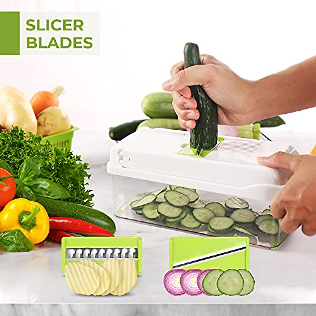 MAIPOR Vegetable Chopper - Onion chopper - Multifunctional 15 in 1 professional food chopper - Kitchen chopper - Dicer Cutter - veggie chopper with container - Vegetable Slicer Cutter - Egg slicer
