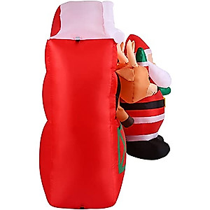 Christmas Time 4-Ft. Inflatable Santa Claus in a Reindeer Stable with LED Lights | Festive Holiday Blow-Up Decorations |Blower, Stakes, Ropes, and Storage Bag Included | CT-RDRSTBLE041-L, Red