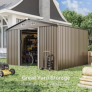 RTDTD 10FT x 8FT Outdoor Storage Shed, Waterproof, Lockable Door Metal Tool Shed with Sliding Door and Air Vents, Storage House for Gardening Tools, Metal Storage Shed for Garden, Backyard, Lawn