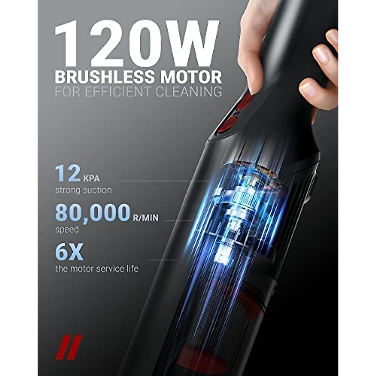 VacLife Cordless Handheld Vacuum - High-Efficiency Hand Vacuum with Top-Class Strong Suction, Lightweight Ideal for Car & Home, Black&Red (VL766)