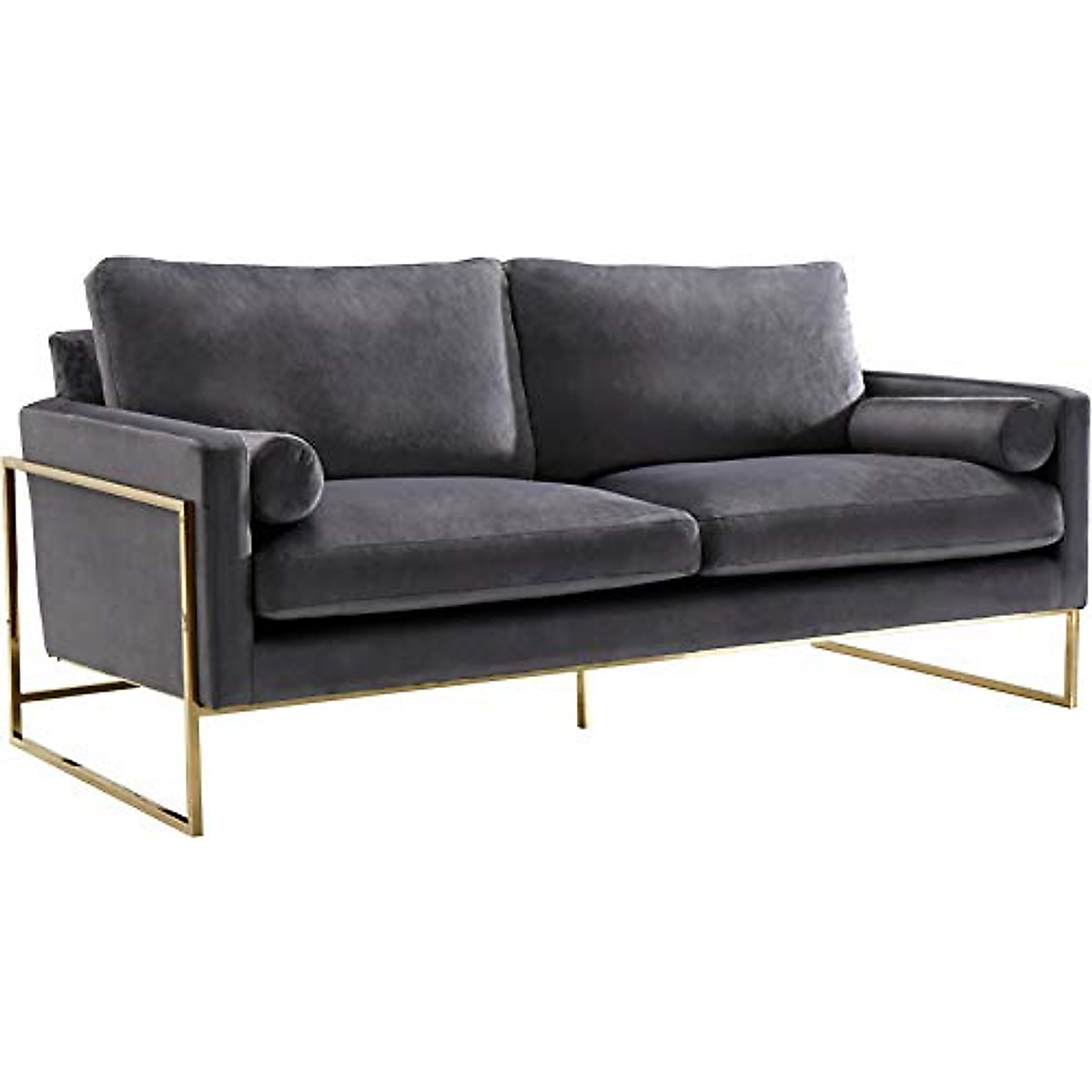 Meridian Furniture Mila Collection Modern | Contemporary Velvet Upholstered Sofa with Durable Stainless Steel Base in Rich Gold Finish, Grey, 80" L x 36.5" D x 35" H