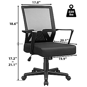 Furmax Office Chair Ergonomic Chair with Lumbar Support, Mid Back Computer Desk Chair Adjustable Height, Mesh Swivel Task Chair Humanized Breathable Chair with Armrests (Black)