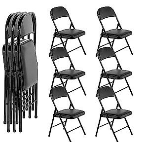 GIVIMO Folding Chairs with Padded Seats 6 Pack Black Metal Padded Folding Chair with Steel Frame for Events Office Wedding Party - 330 lb Capacity