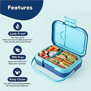 BOZ Bento Box for Kids - Kids Bento Lunch Box for Ages 3 to 7 – Toddler Lunch Box for Daycare – Leak Proof 4 Compartments Kids Lunch Container – Dishwasher Safe Kids Bento Box – Dinosaur Lunch Box