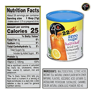 4C Light Powdered Drink Mix Cannisters, Zero Sugar Half & Half, 22 Quarts, Family Sized Cannister, Low Calorie, Thirst Quenching Flavors (Light Half & Half, 13.9 Ounce (Pack of 2))