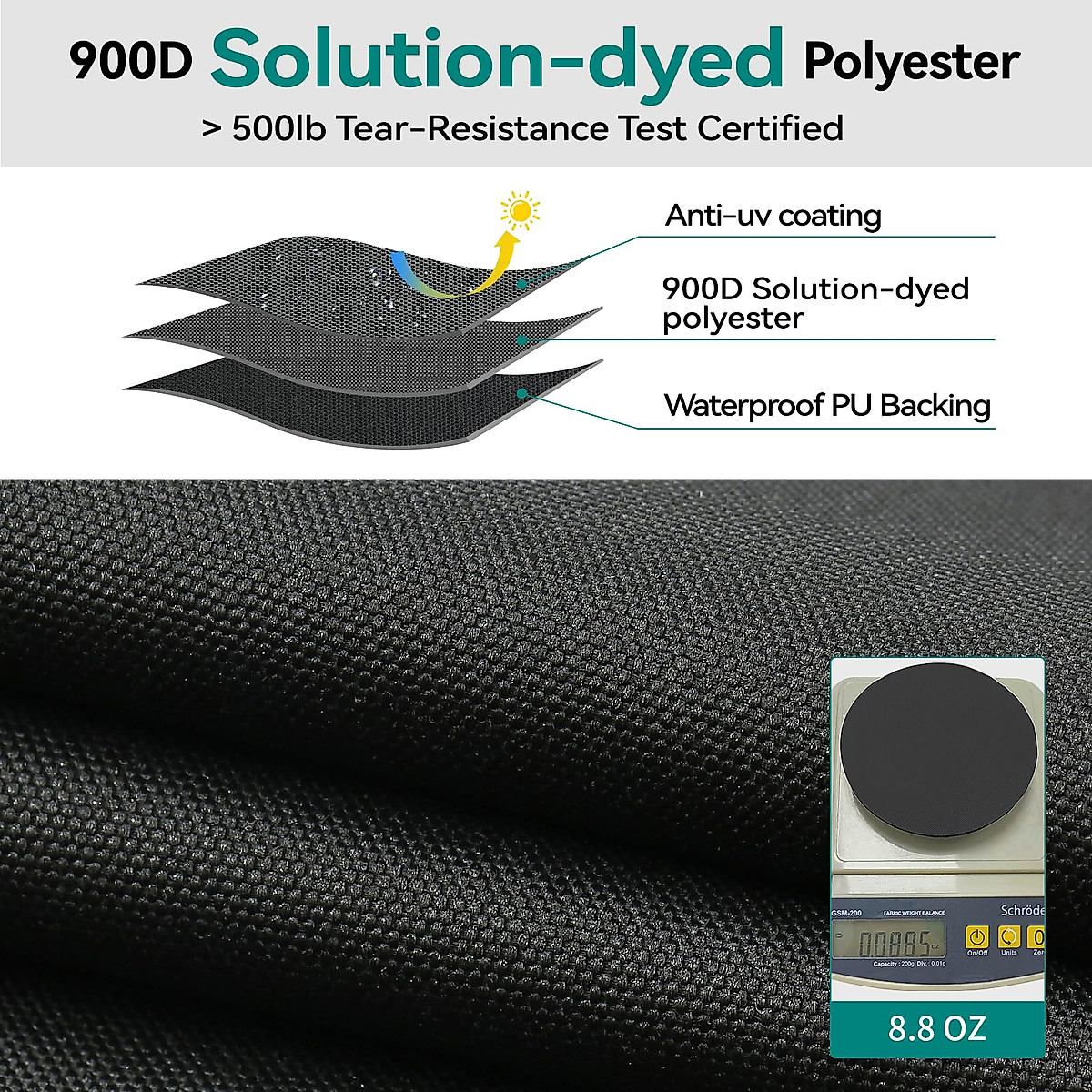 Tuszom 100% Waterproof 900D Solution-Dyed Boat Cover with 17 Windproof Straps Fits V-Hull, Bass Boat, Runabout, Fishing Boat, Ski Boat, 20' - 22' L, UP to 100" W