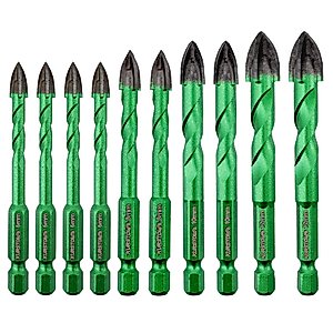KURSTOL Masonry Diamond Drill Bit - 10pcs 1/4"-1/2" Concrete Diamond Hole Saw Set for Wood Plastic Brick Ceramic Tile Etc,Diamond Core Drill Bit Carbide Tips Quick Change Shank Fixed on Drills