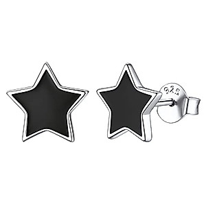 ChicSilver 9MM Simple Small Black Stud Earrings 925 Sterling Silver Star Earrings Hypoallergenic Black Earrings for Women Sensitive Ears