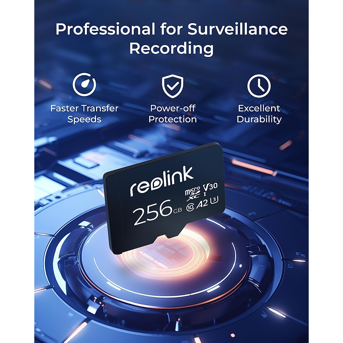 REOLINK 256GB microSDXC Memory Card, Up to 100MB/s, 4K UHD, U3, A2, V30, Class 10, Micro SD Card Fully Compatible with Reolink Security Camera