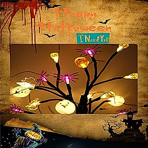 WUYJTIF 1.5FT Black Halloween Tree Lights with 24 Decorated Ghost/Pumpkin/Spider Lights, Timer/Battery Powered Halloween Decorations Indoor Outdoor Suitable for Home, Table, Mantle, Party Decorations