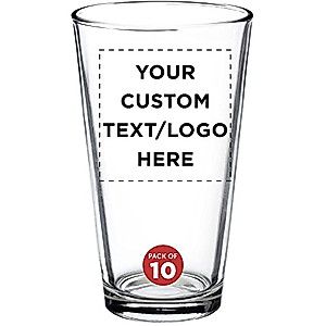 DISCOUNT PROMOS Custom Heavy Duty Beer Pint Glasses by ARC 16 oz. Set of 10, Personalized Bulk Pack - USA Made Restaurant Glassware, Perfect for Beer, Cocktails, Soda, Other Beverages - Clear