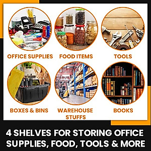 Juggernaut Storage 36" W x 14" D x 54" H Four-Shelf Steel Shelving Unit, 1400 lb Capacity, Black