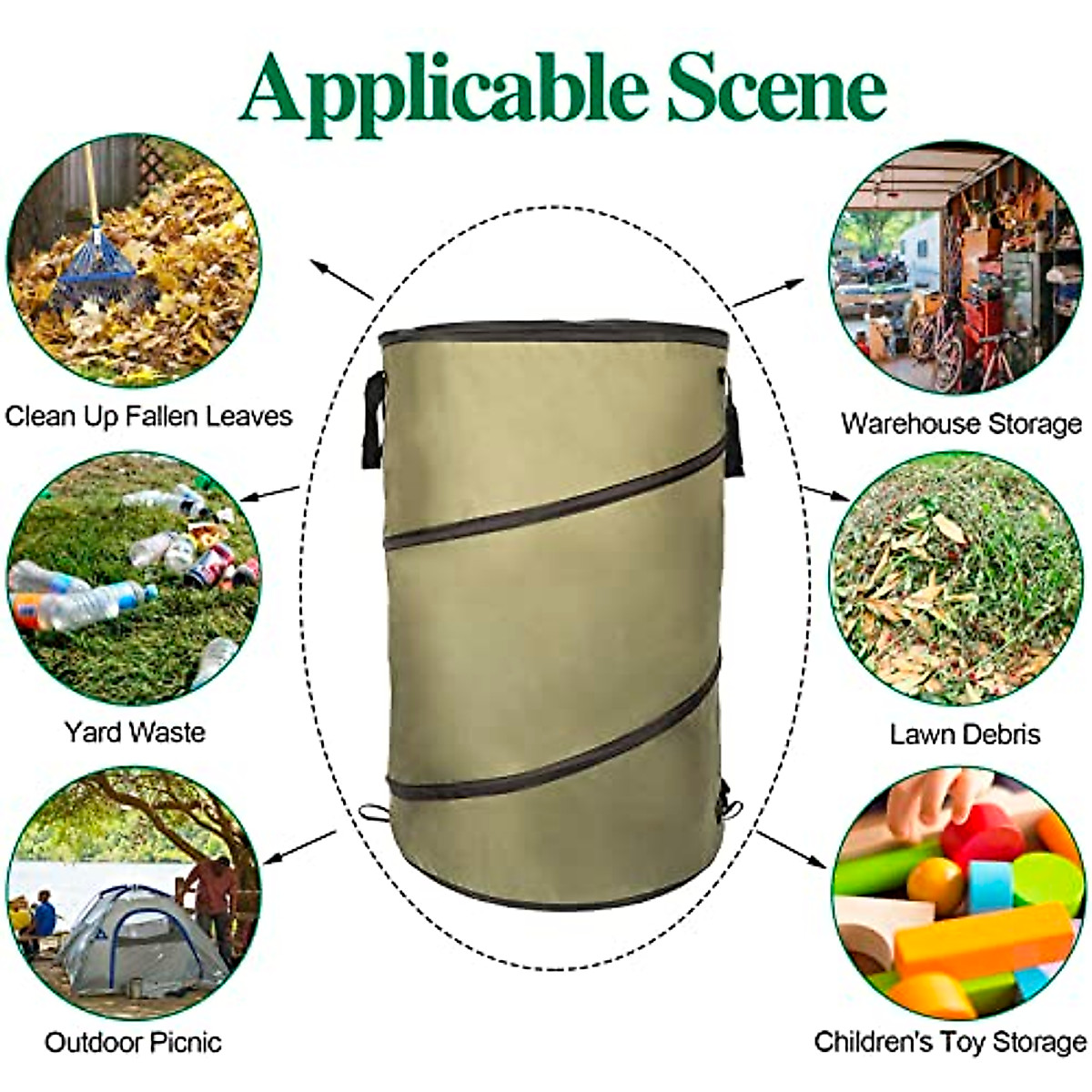 Collapsible Lawn and Leaf Bag Pop-Up Trash Can/Recycle Bin Leaf Waste Bag Outdoor Leaf Bin, 30 Gallon Collapsible Garden Bag for Lawn Yard Garden Camping with Handle(2 Pack)