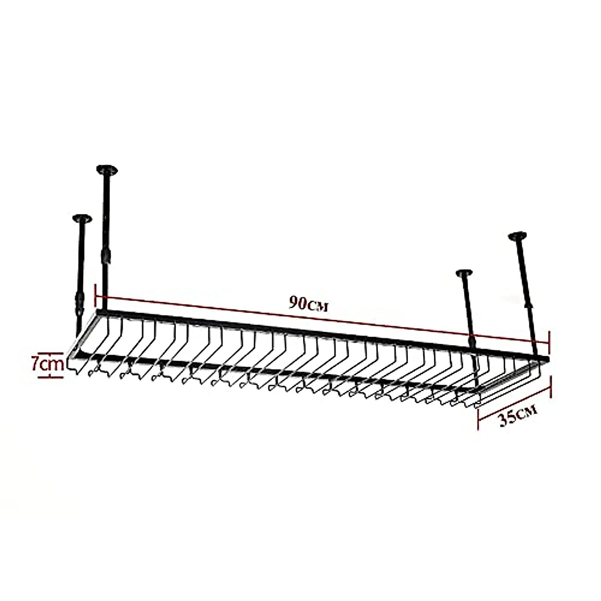 Wheel-hy Wine Bottle/Cup Holder Wine Rack Iron Shelf Hanging Decoration Roof Rack Holder, Adjustable Height: 30-60 cm for Home and Kitchen Bar/Black